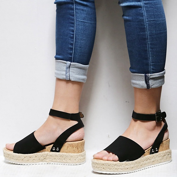 Shoes | New Black Open Toe Platform Espadrille Sandals | Poshmark